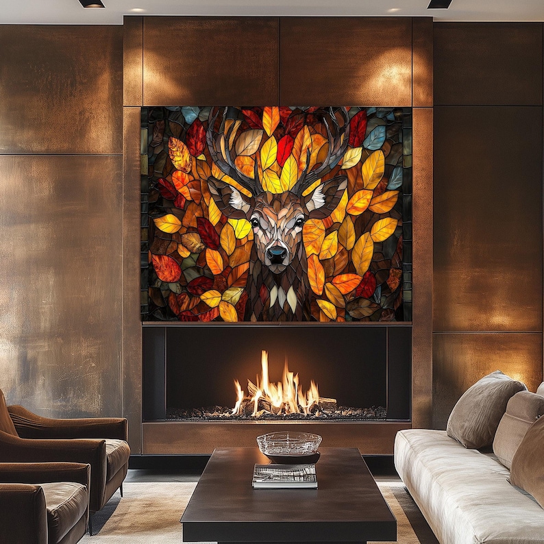 Glass Backsplash-adorable Glass Art Deer Design Backsplash, Stained ...