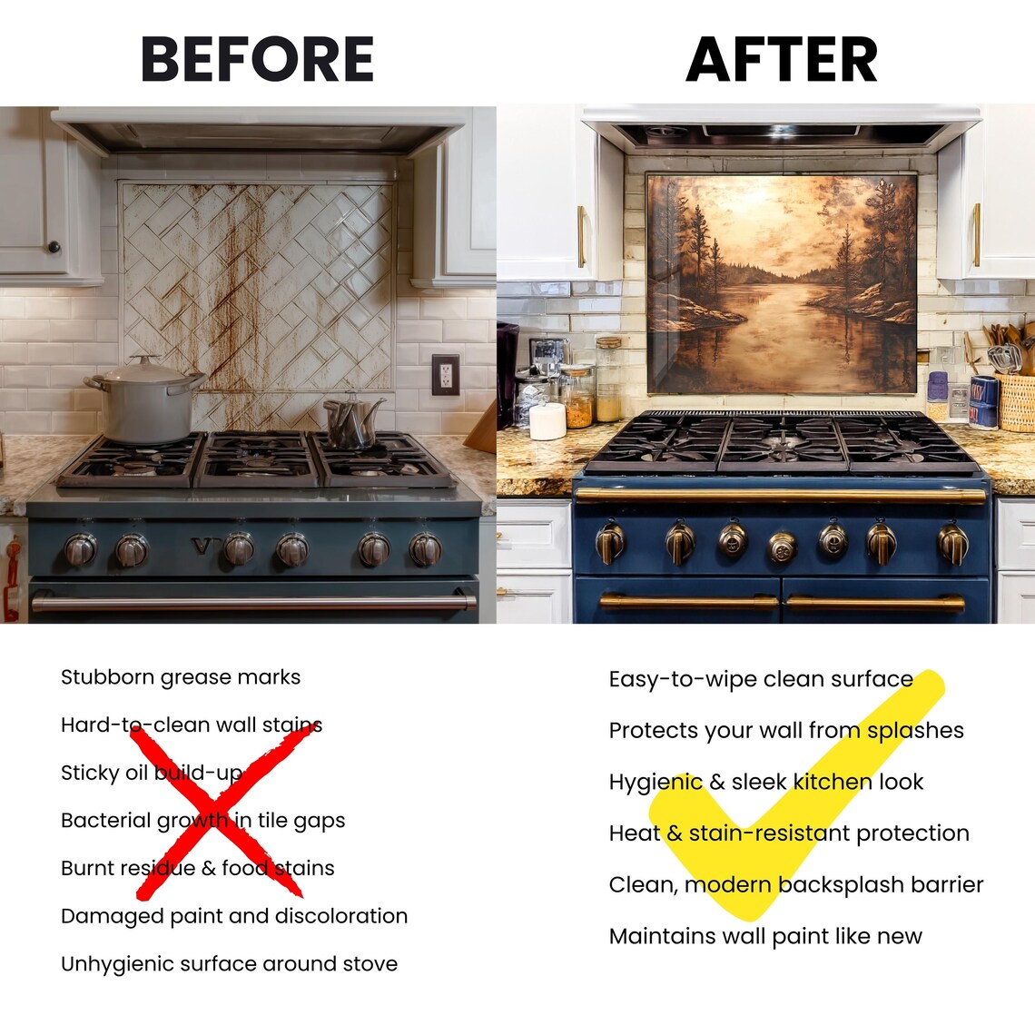 Rustic Copper Look Tempered Glass Stove Backsplash, Landscape Kitchen ...