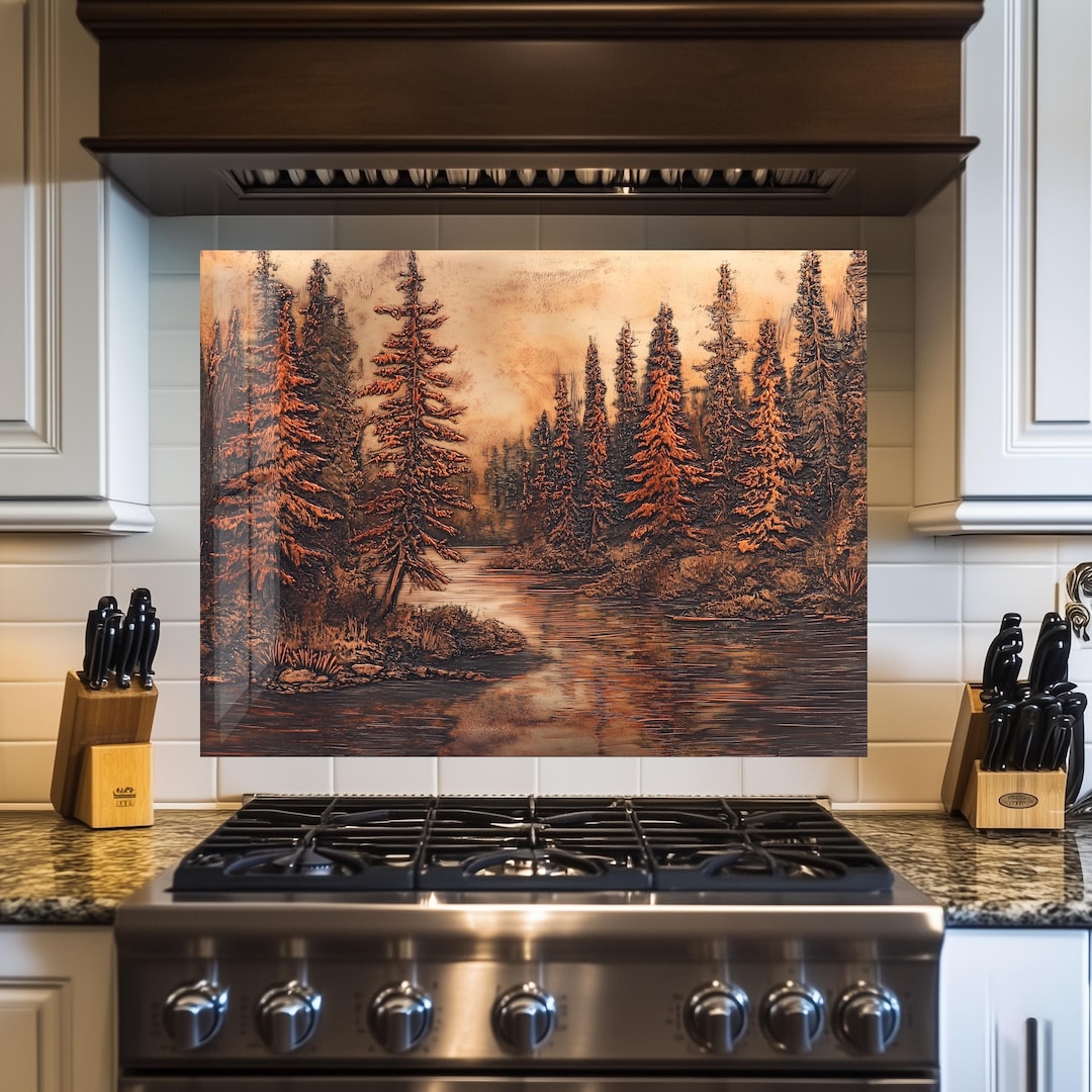 Pine Trees Stove Splashback, Kitchen Backsplash Tile, Stove Top ...
