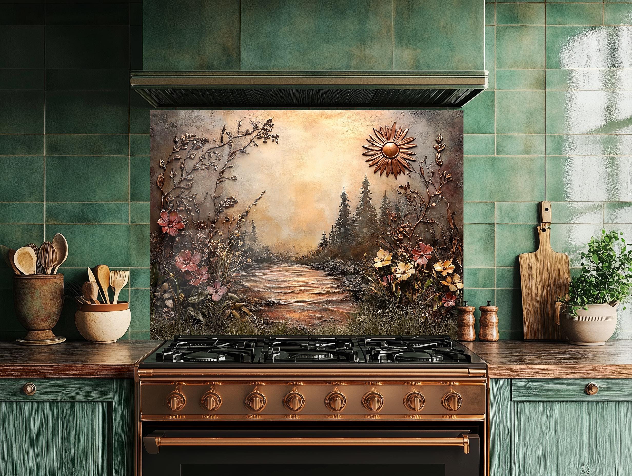 Backsplash-copper Look Splashback - Wildflowers Stove Back Splash ...