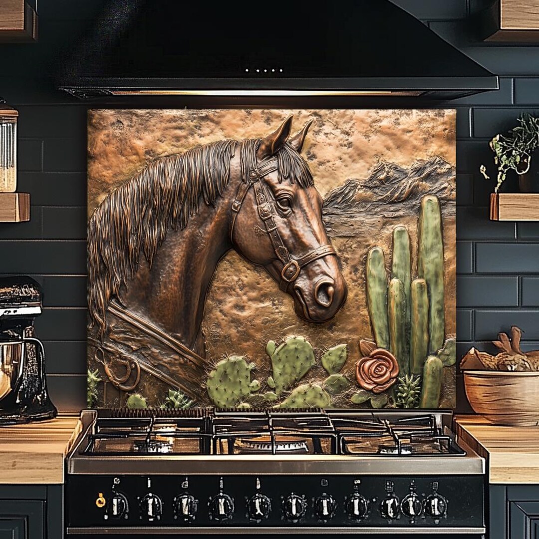 Horse Backsplash-western Style Country Kitchen Backsplash Wall Art ...
