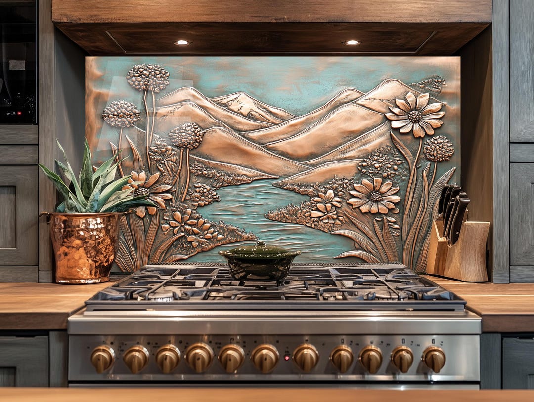 Backsplash-copper Look Splashback, Tempered Glass Backsplash, Floral ...