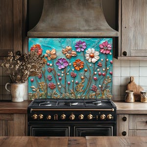 Kitchen Backsplash-floral Tempered Glass Backsplash,lighthouse One Piece Backsplash-wildflowers ...