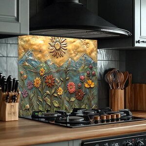 Backsplash-mountain Ranges - Sunset - Wildflowers Design Copper ...