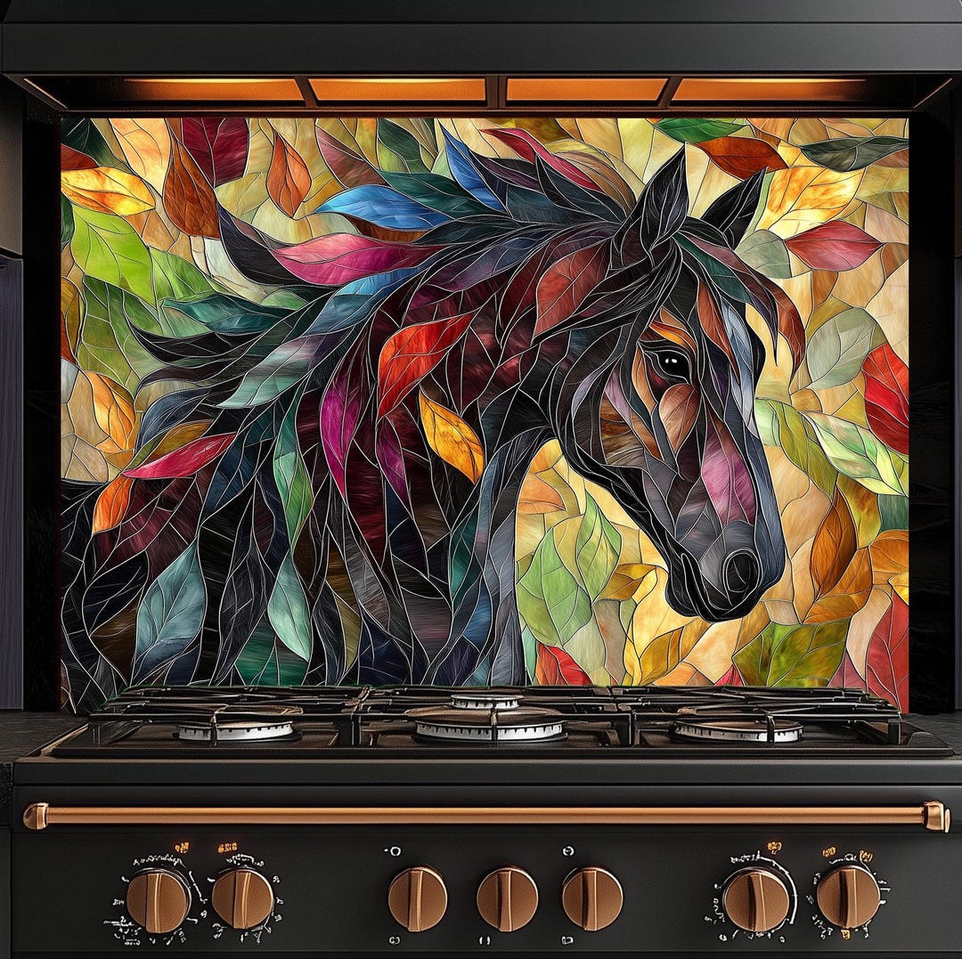 Glass Backsplash-adorable Glass Art Horse Design Backsplash, Unique ...