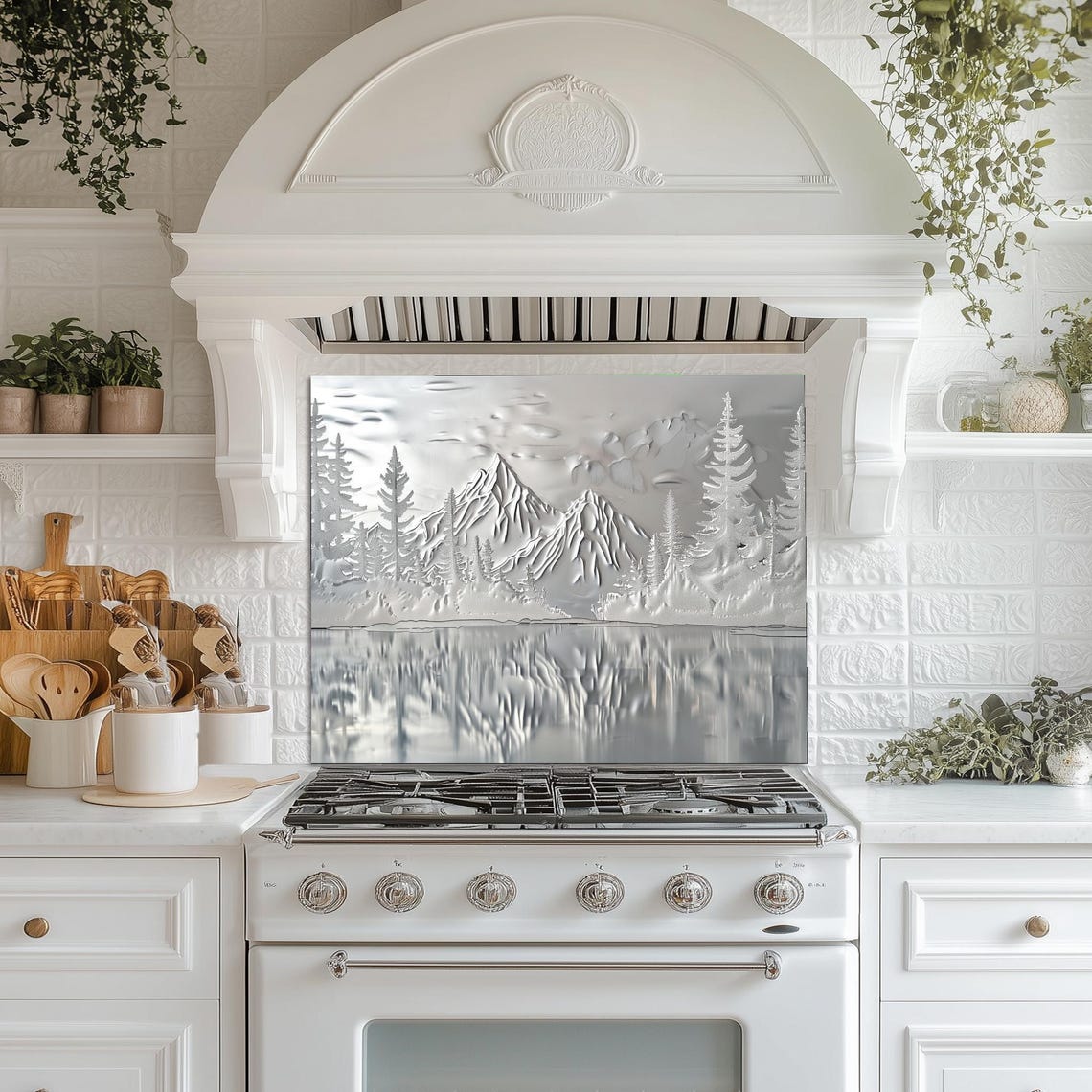 Silver Style Kitchen Backsplash - Mirror Look Landscape Backsplash ...