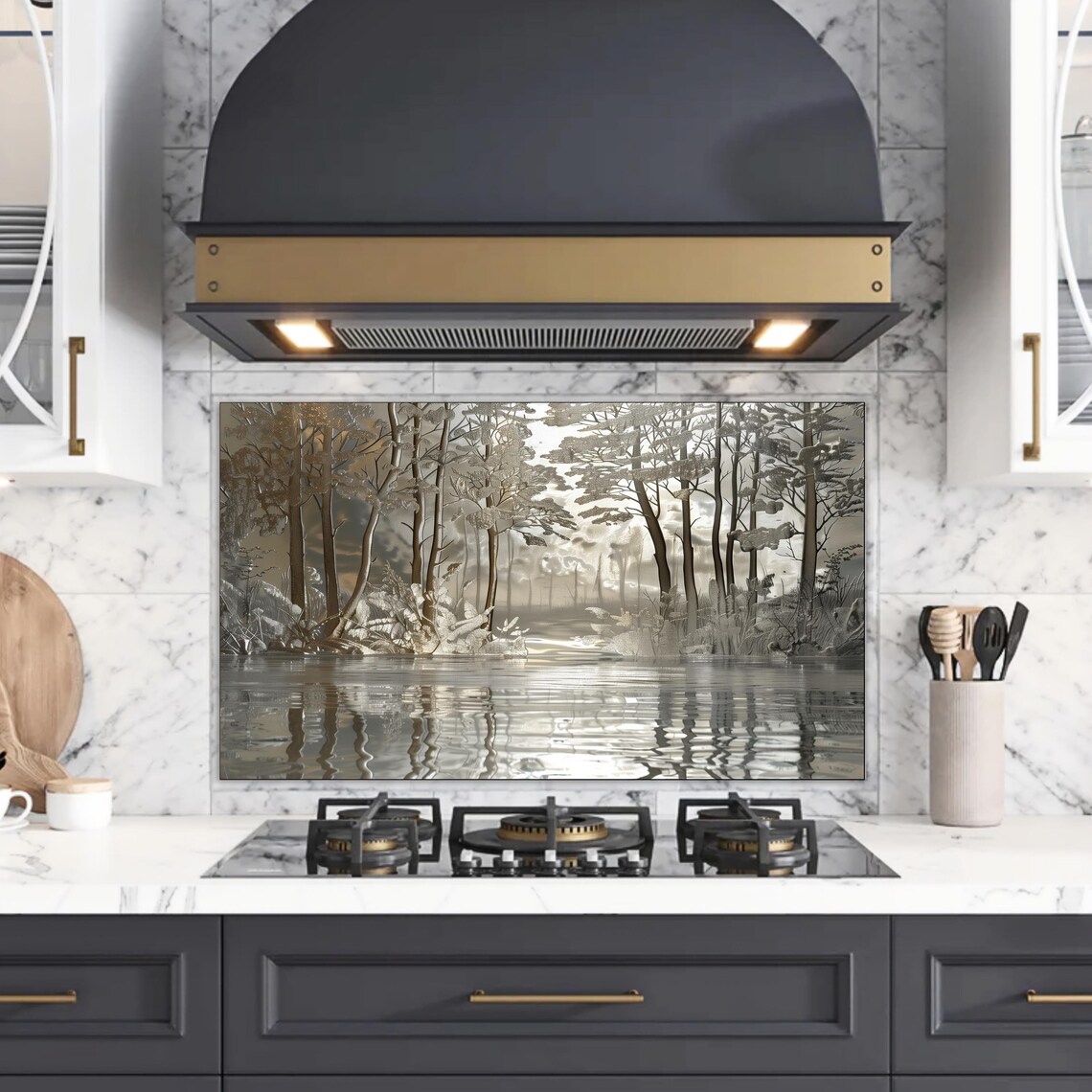 Modern Kitchen Backsplash - Mirror Look Tree Landscape Backsplash ...