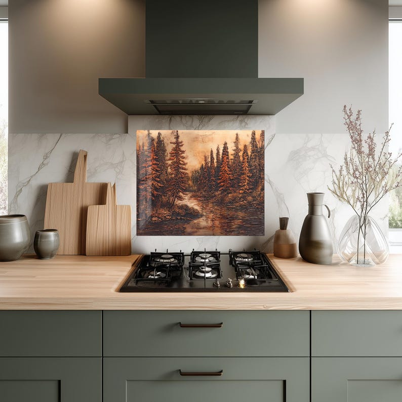Pine Trees Stove Splashback, Kitchen Backsplash Tile, Stove Top ...