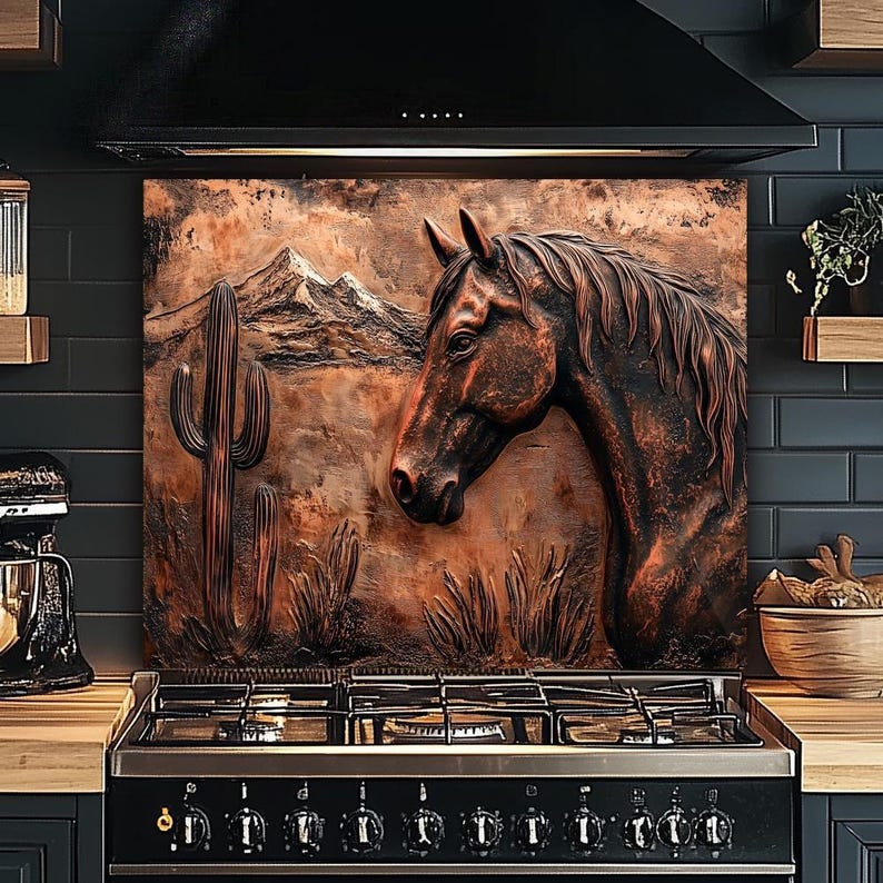 Horse Backsplash-copper Relief Look Adorable Glass Backsplash for ...