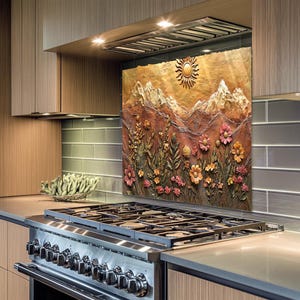 Backsplash-wildflower & Mountain Ranges Copper Look 3D Effect ...