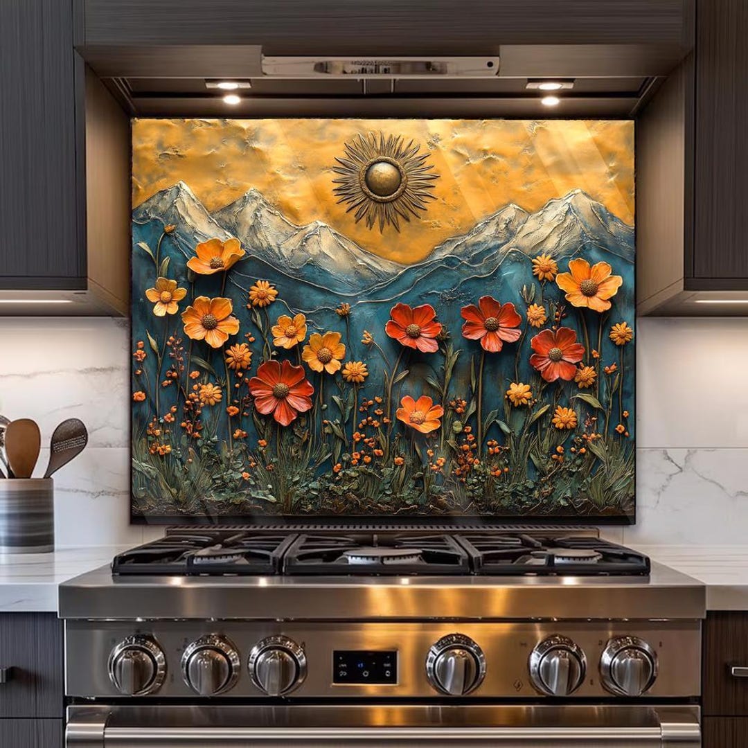 Glass Backsplash-wildflowers, Kitchen Backsplashes, Tempered Glass ...