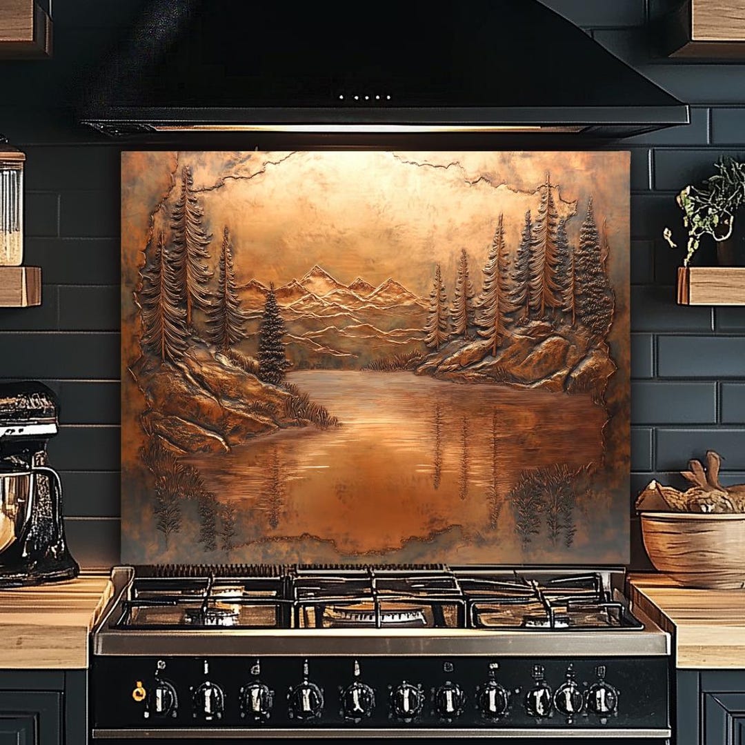 Tempered Glass Landscape Backsplash – Copper Color Wall Art - Etsy