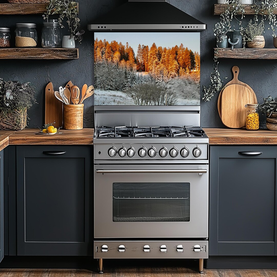 Tempered Glass Backsplash for Stove Behind Protector, Winter Landscape ...