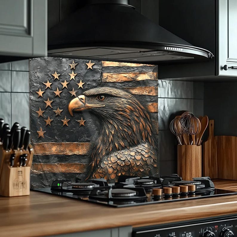 Backsplash-us Flag With Eagle Copper Style Tempered Glass One Piece ...
