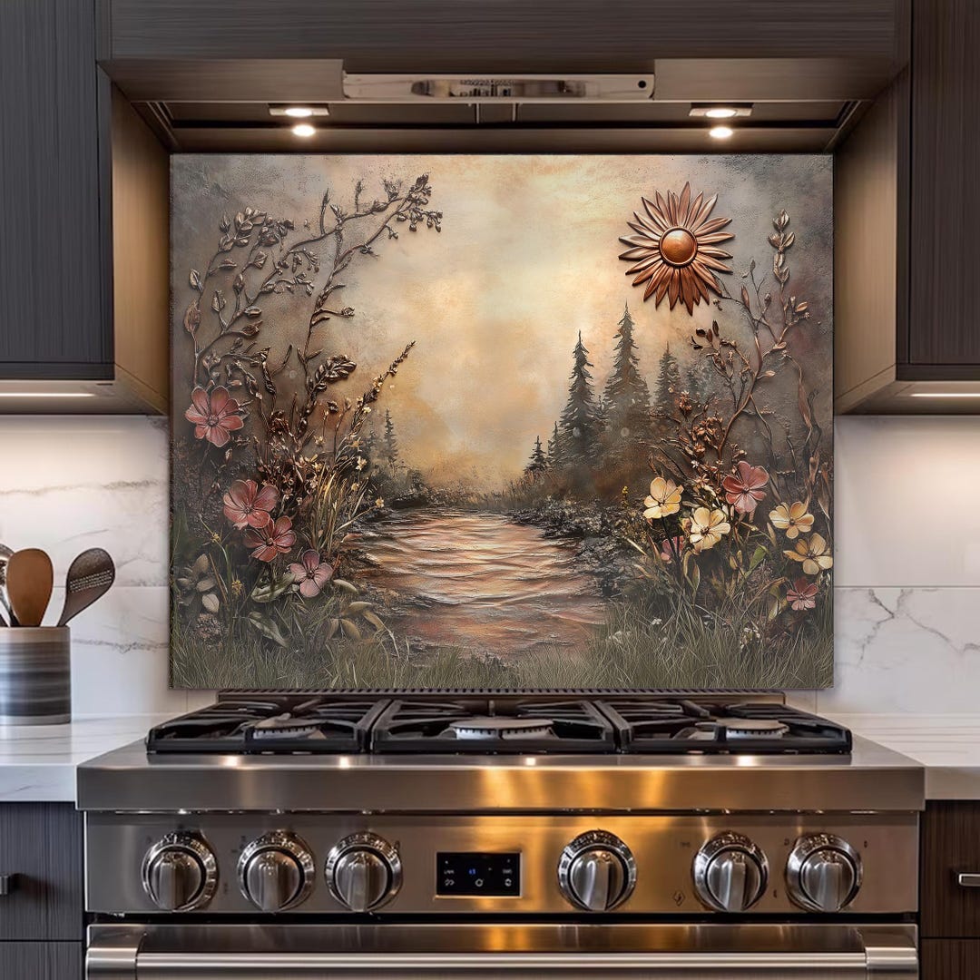 Backsplash-copper Look Splashback - Wildflowers Stove Back Splash ...