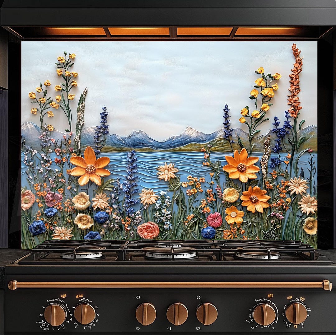 Kitchen Backsplash Wall Art, Wildflowers Backsplash,tempered Glass ...