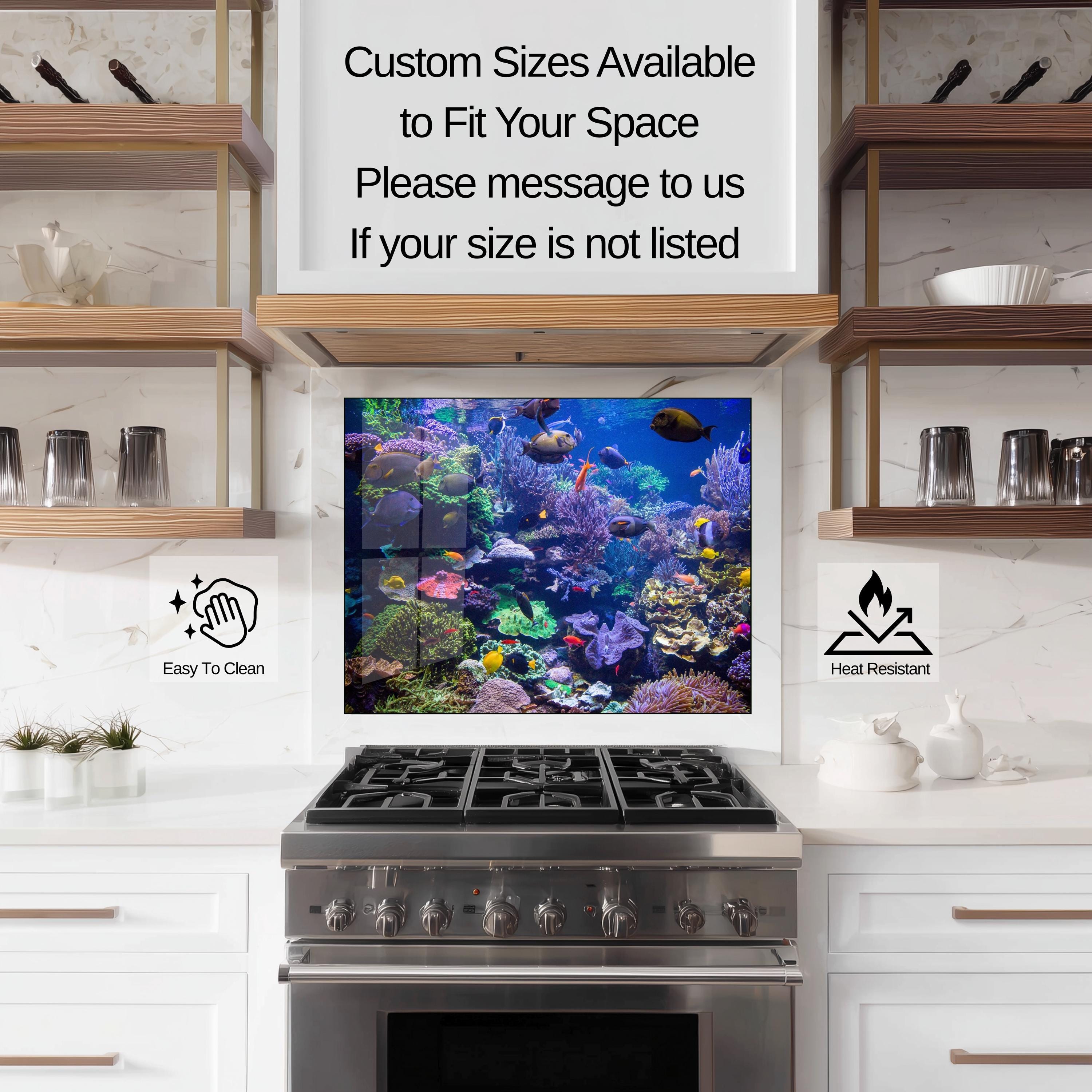 Tempered Glass Backsplash Kitchen, Underwater Coral Reef Stove ...