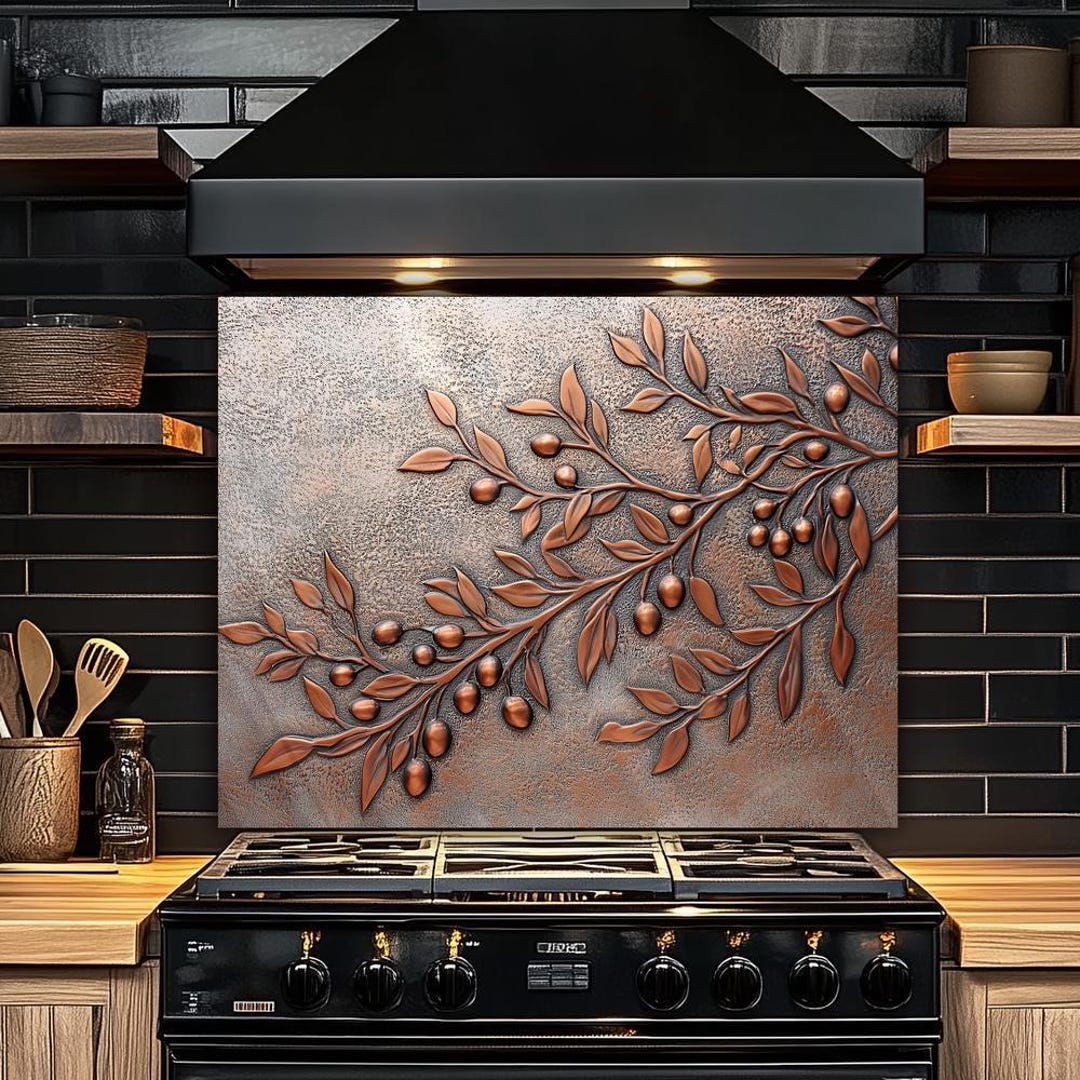 Olive Tree Branches Backsplash for Kitchens, Bathrooms - Tempered Glass ...