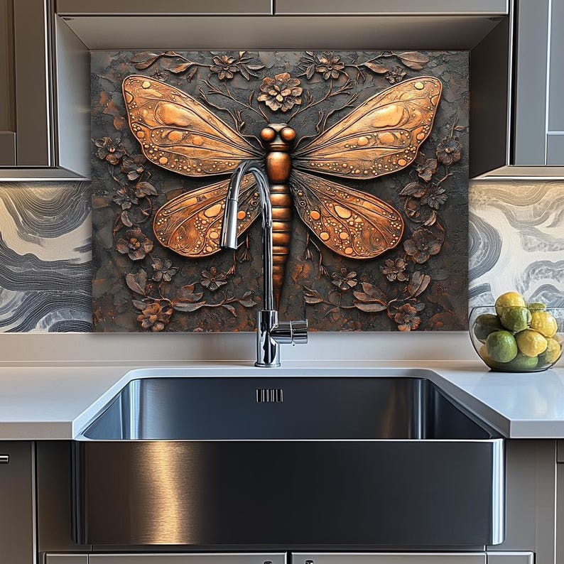 Backsplash-copper Look Butterfly Splashback for Stove, Whimsical ...