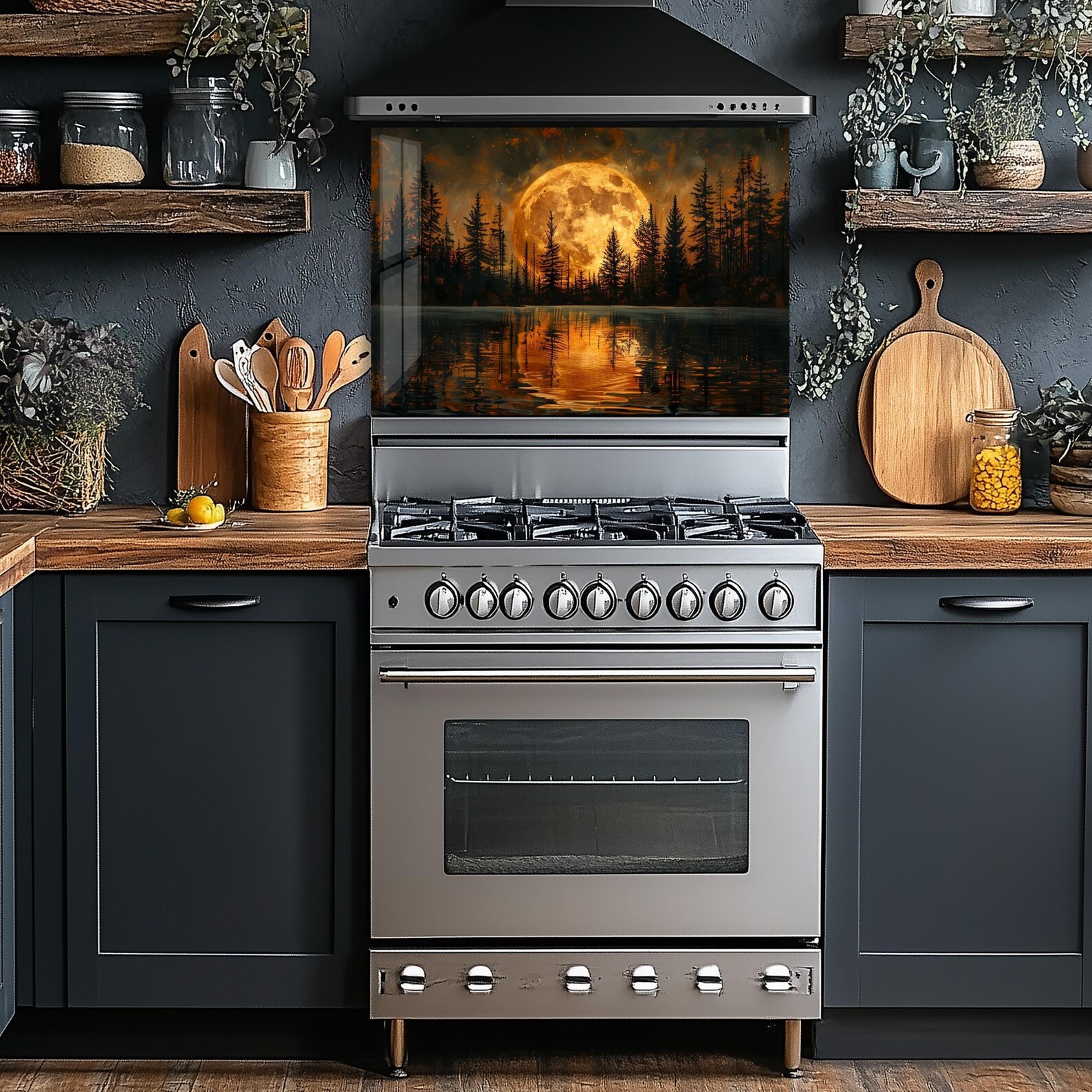Rustic Landscape Stove Backsplash, Sunset Kitchen Backsplash, Sink ...