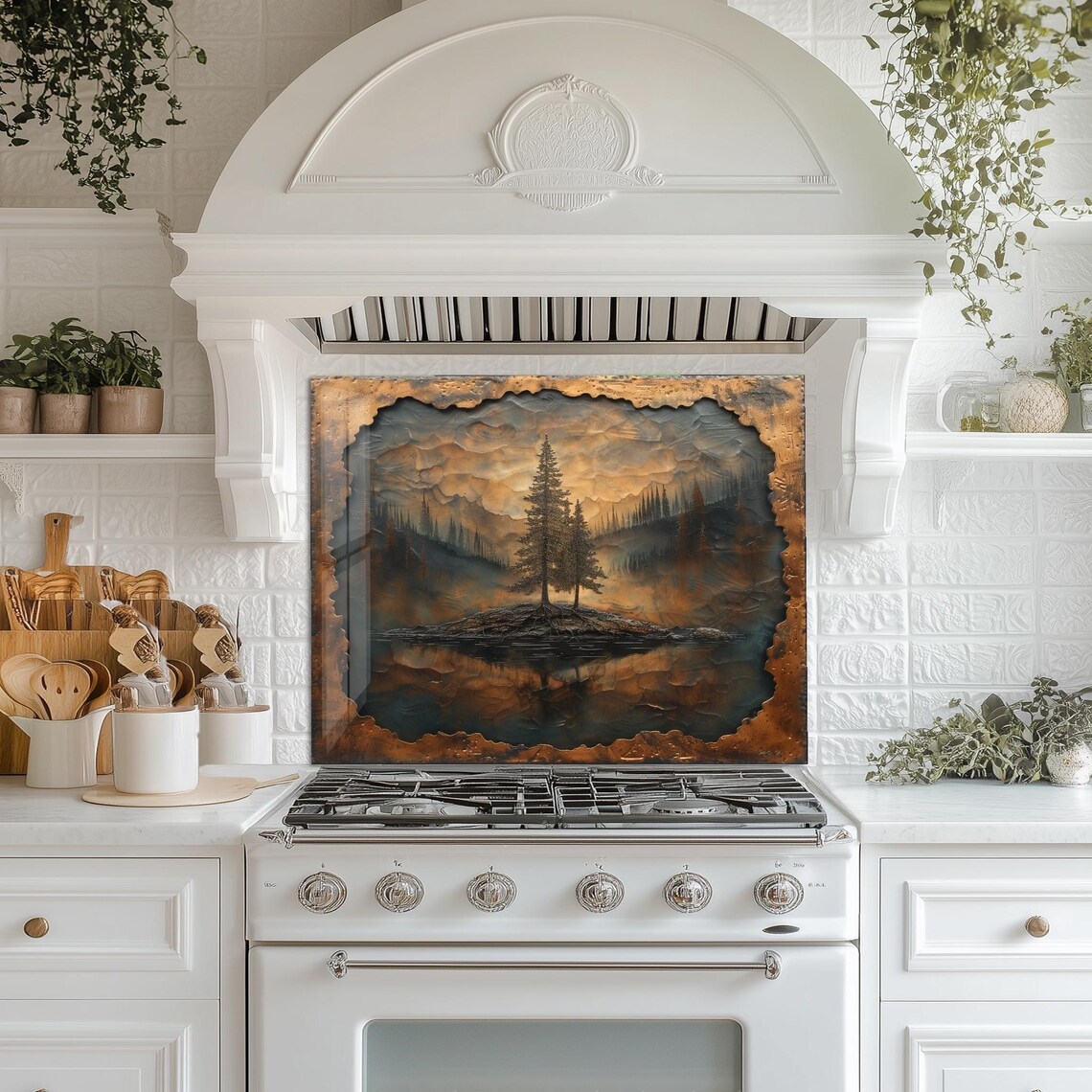 Tempered Glass Kitchen Backsplash Wall Panel-pine Tree Cooker ...