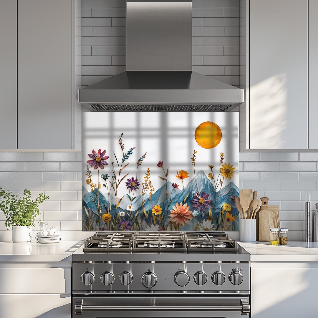 Tempered Glass Backsplash, Vintage Copper Look Landscape Back Splash ...