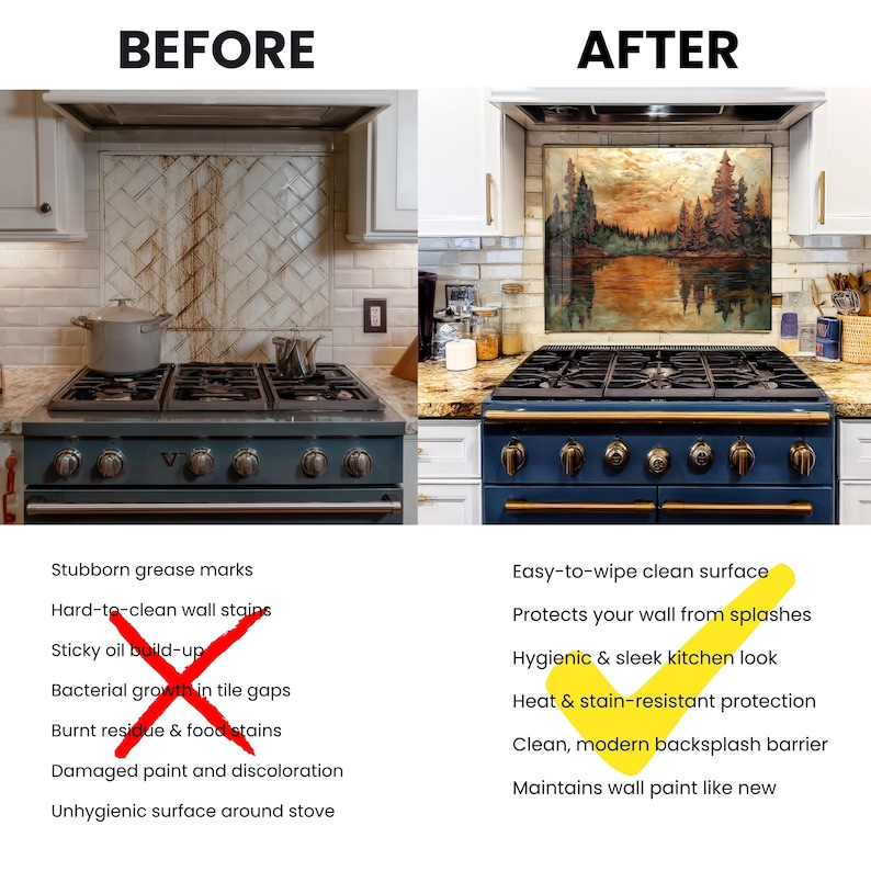 Landscape Kitchen Glass Backsplash, Rustic Tempered Glass Backsplash ...