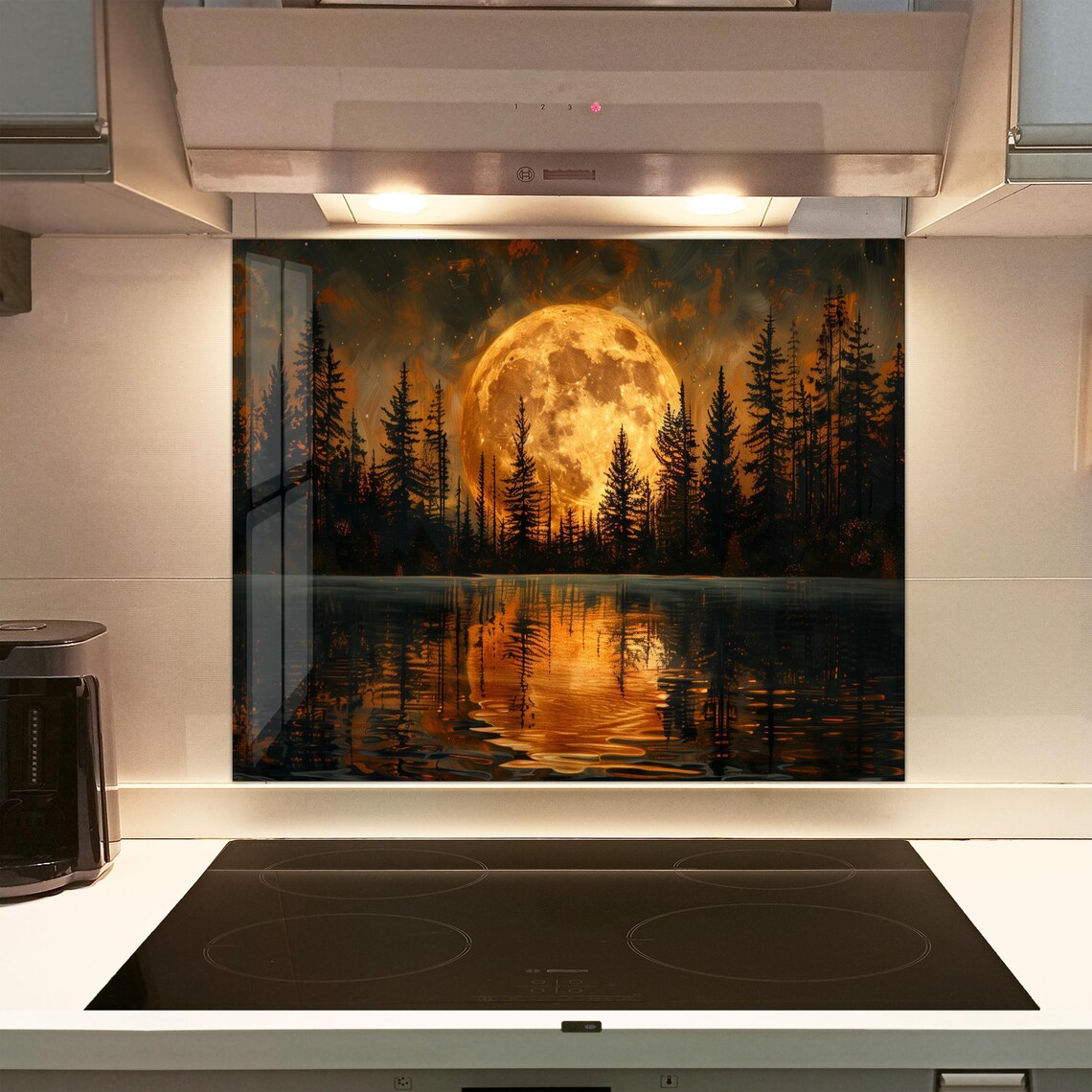 Rustic Landscape Stove Backsplash, Sunset Kitchen Backsplash, Sink ...