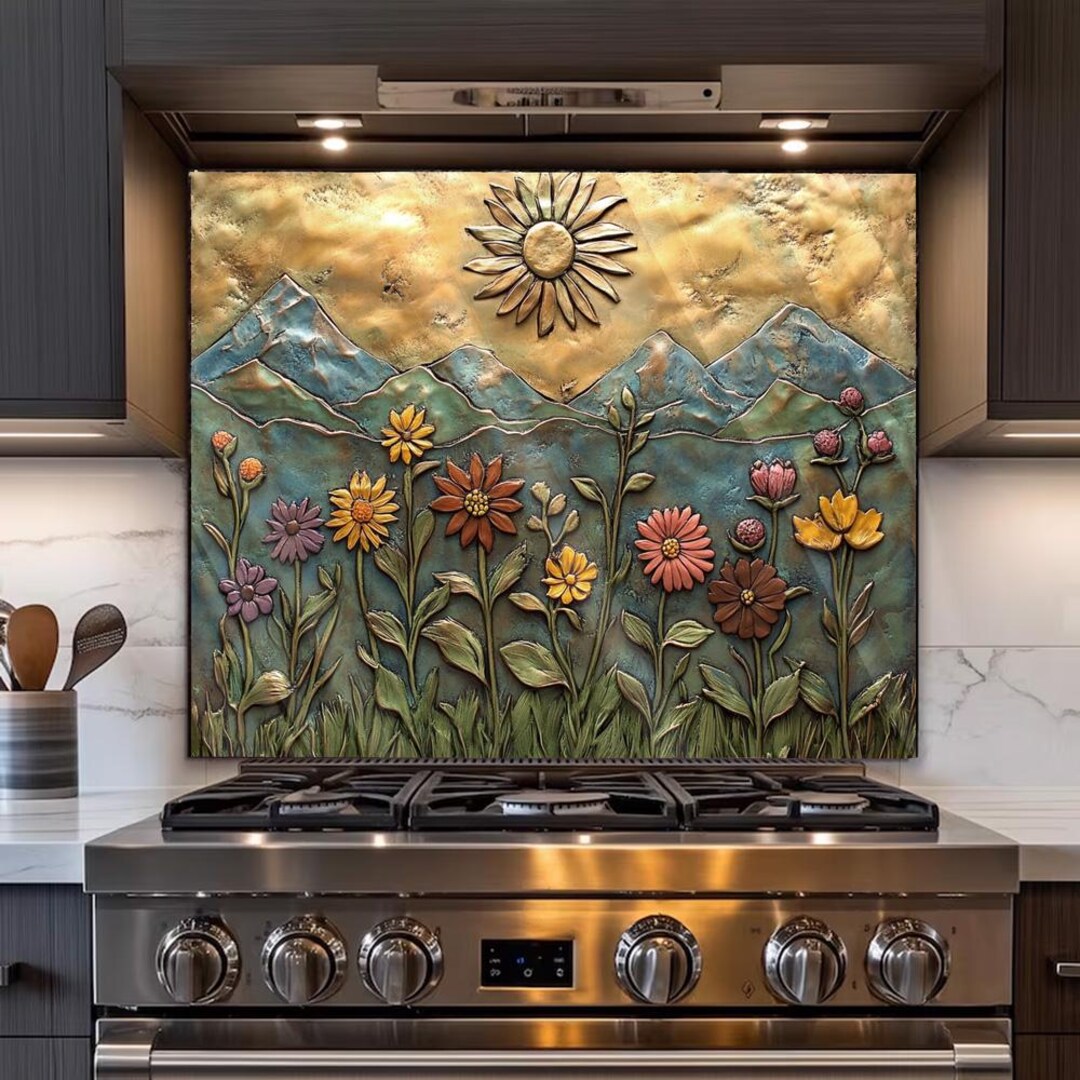 Backsplash-mountain Ranges - Sunset - Wildflowers Design Copper ...