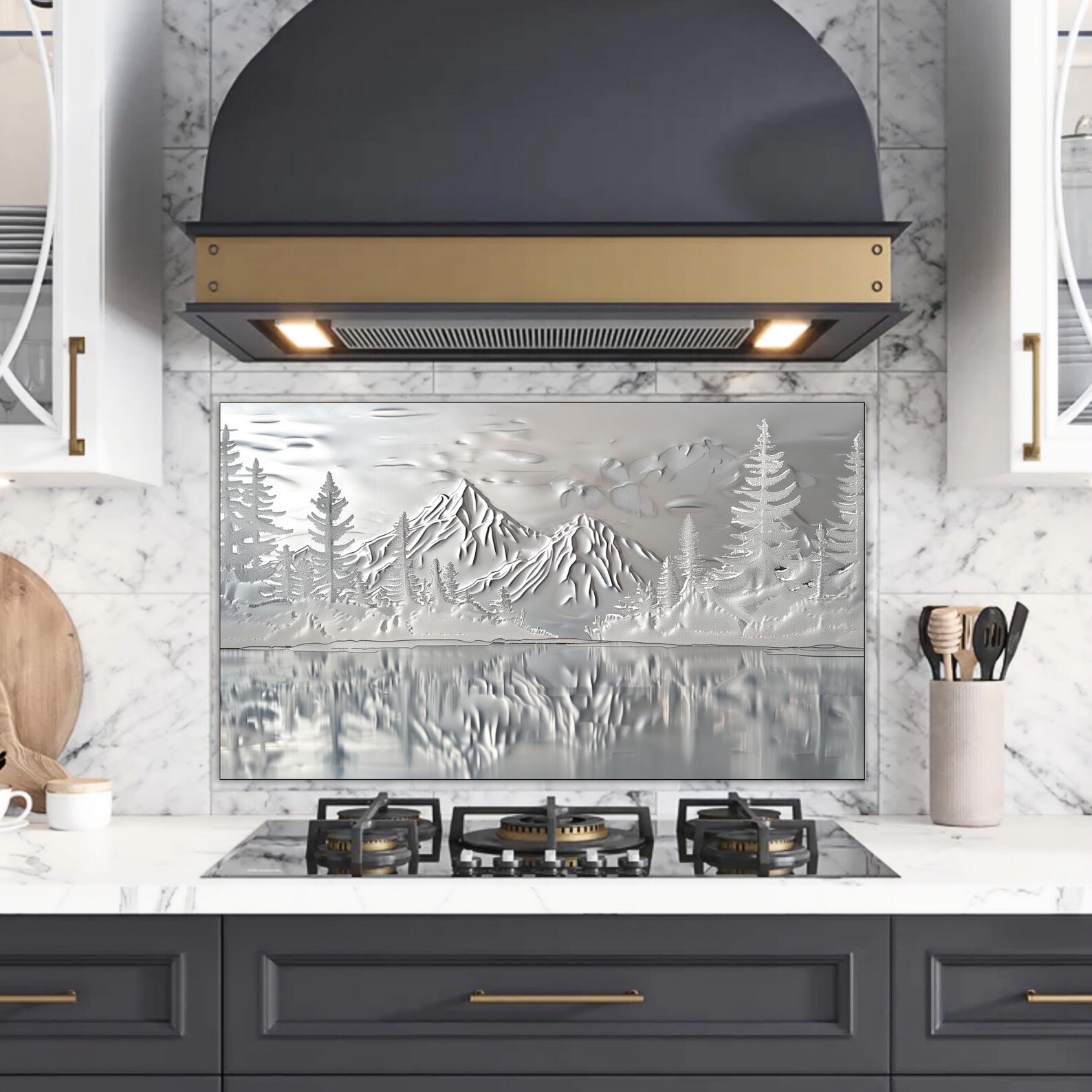 Silver Style Kitchen Backsplash - Mirror Look Landscape Backsplash ...