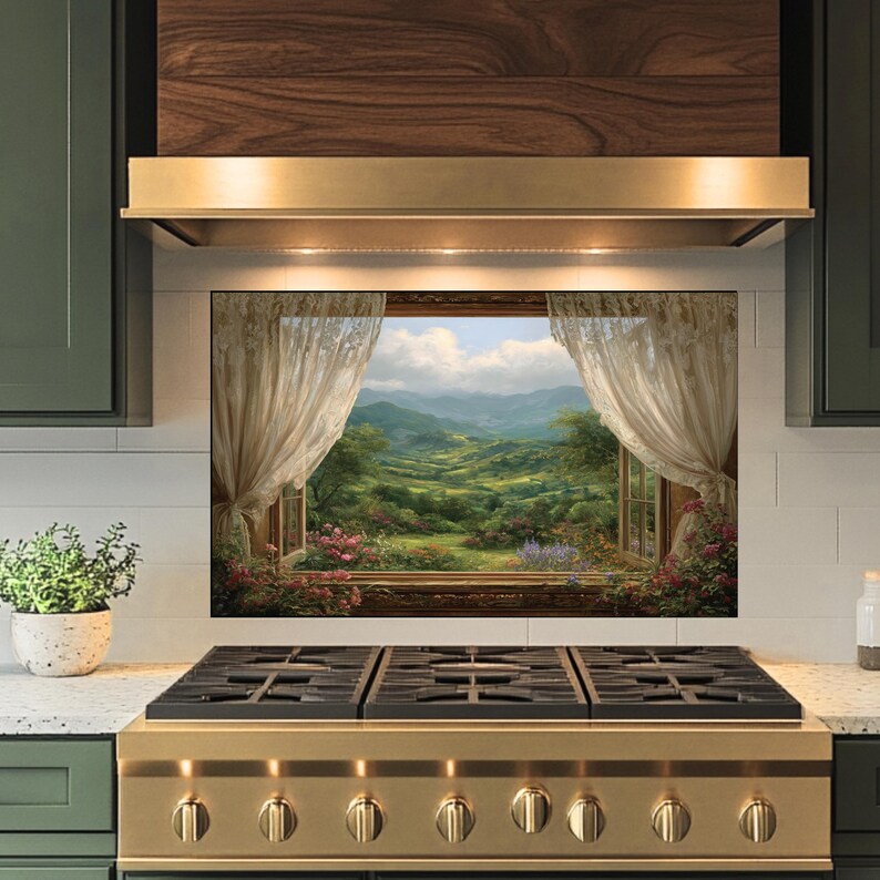 Window Look Print Backsplash, Centerpiece of Your Kitchen Landscape ...