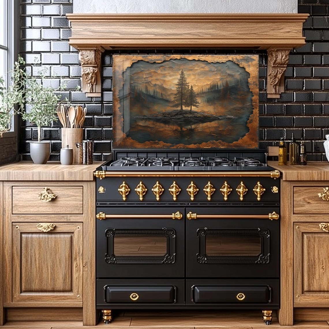 Tempered Glass Kitchen Backsplash Wall Panel-pine Tree Cooker ...