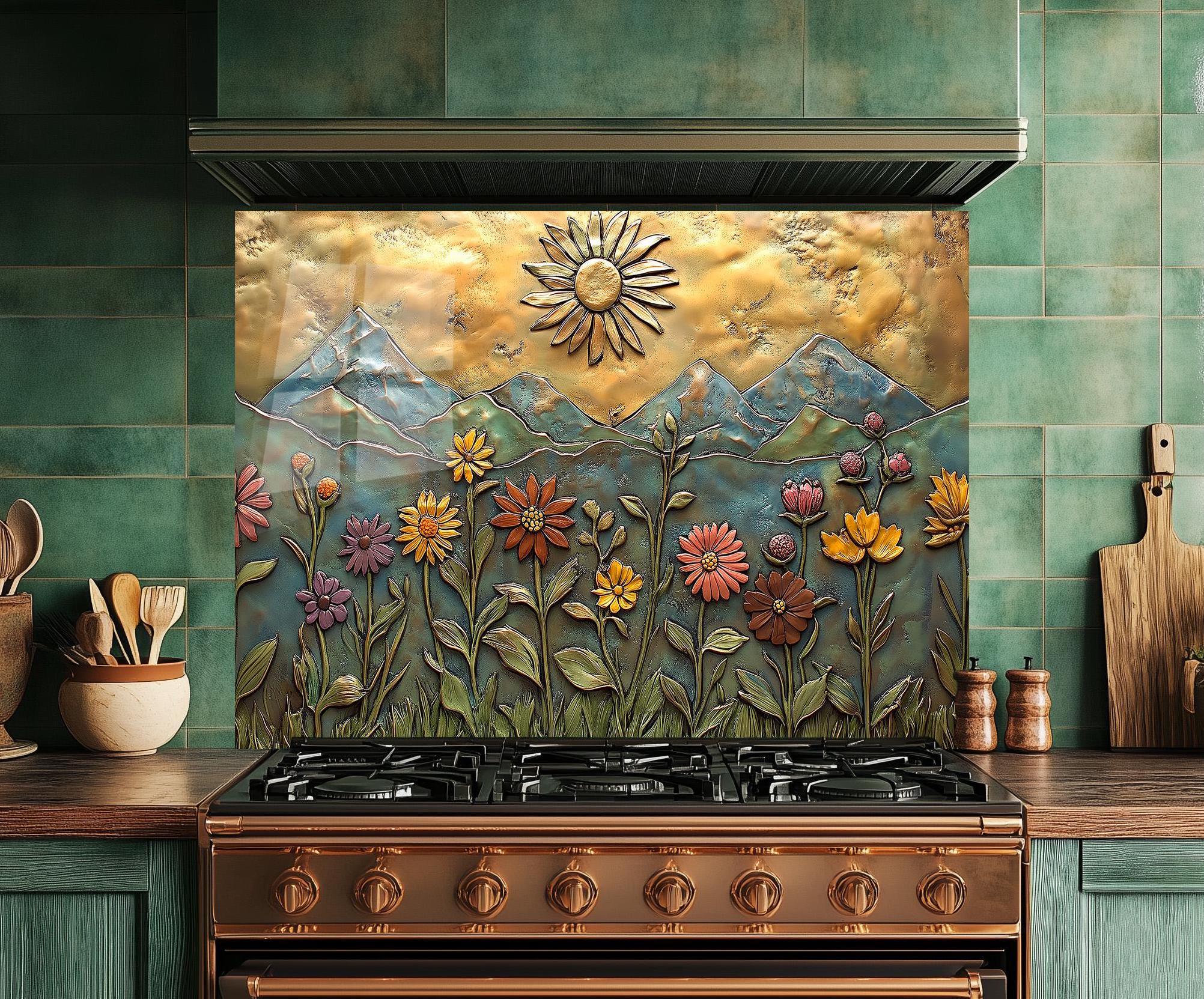 Backsplash-mountain Ranges - Sunset - Wildflowers Design Copper ...