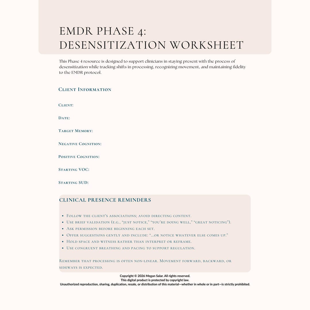 EMDR BLS Set Tracking Sheet | Phase 4 Protocol Guide & Clinical ...