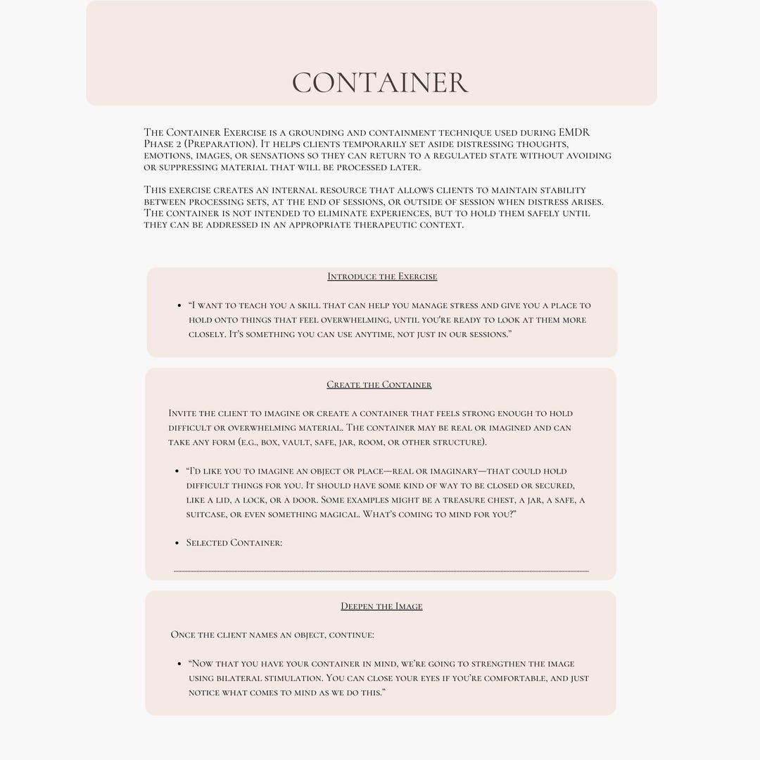 Container Exercise EMDR Worksheet | Phase 2 Resourcing & Grounding Tool ...