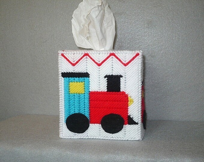 Plastic Canvas Train Tissue Box Cover / Child's Room / Toy Train ...