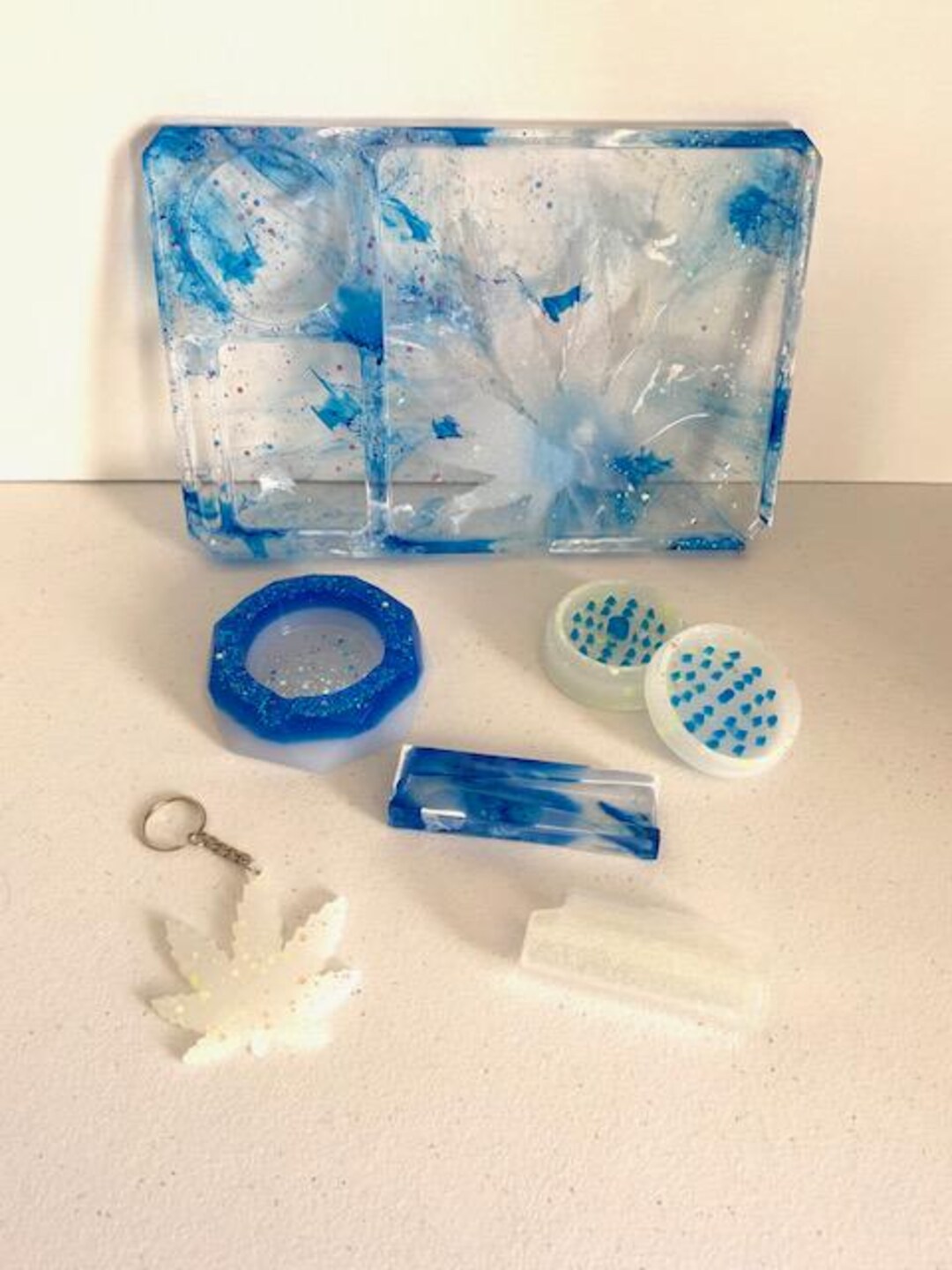 Blue and White Rolling Tray With Accessories - Etsy