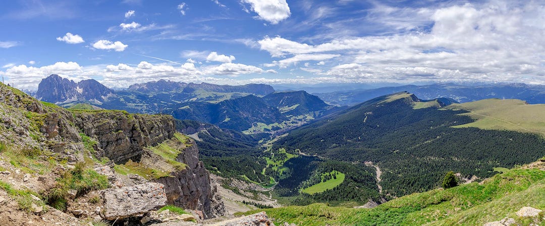 Seceda Mountains Dolomites Digital Panorama, Vibrant Mountain Scenery ...