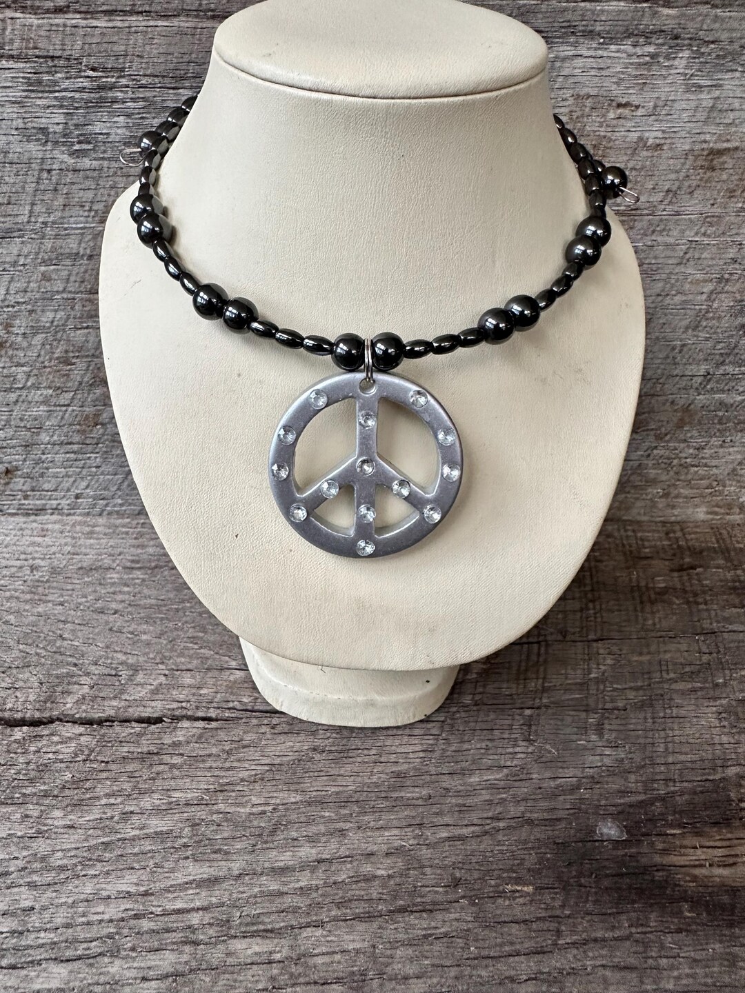 Rhinestone Peace Sign Hand Beaded Memory Wire Choker Necklace - Etsy