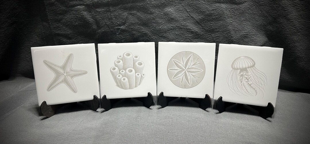 Custom Sea Life Etched Tiles Starfish, Coral, Sand Dollar & Jellyfish ...