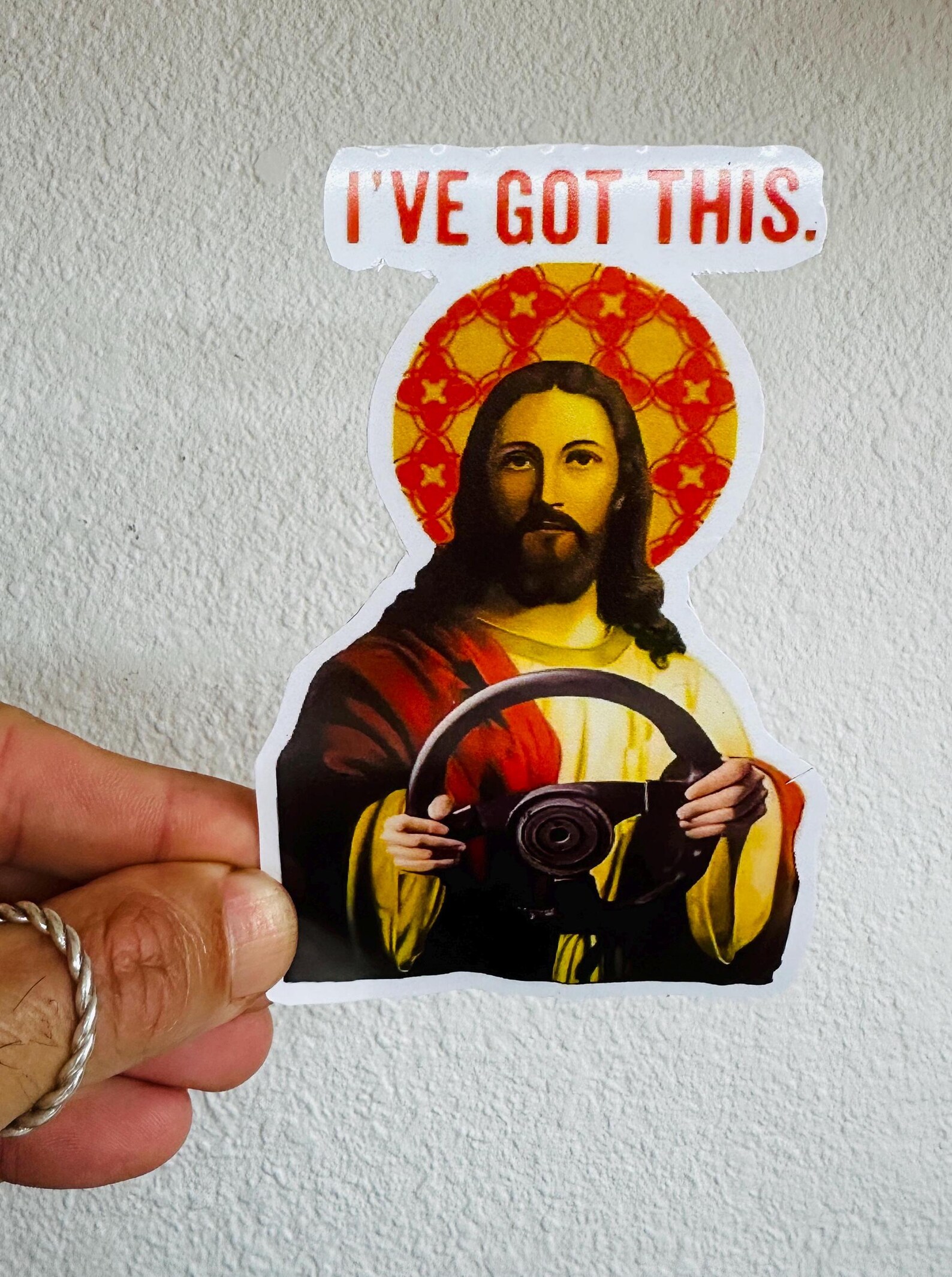 Jesus Driving I Got This Sticker Funny Decal Saint Jesus Bible Funny ...