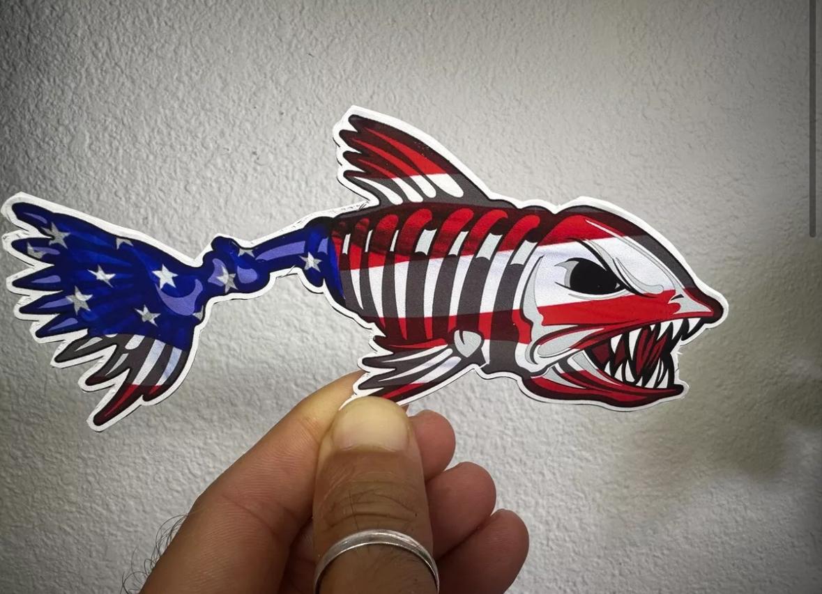 Skull Fish American Flag Sticker Fishing Bait Lure Tackle Boat Car ...