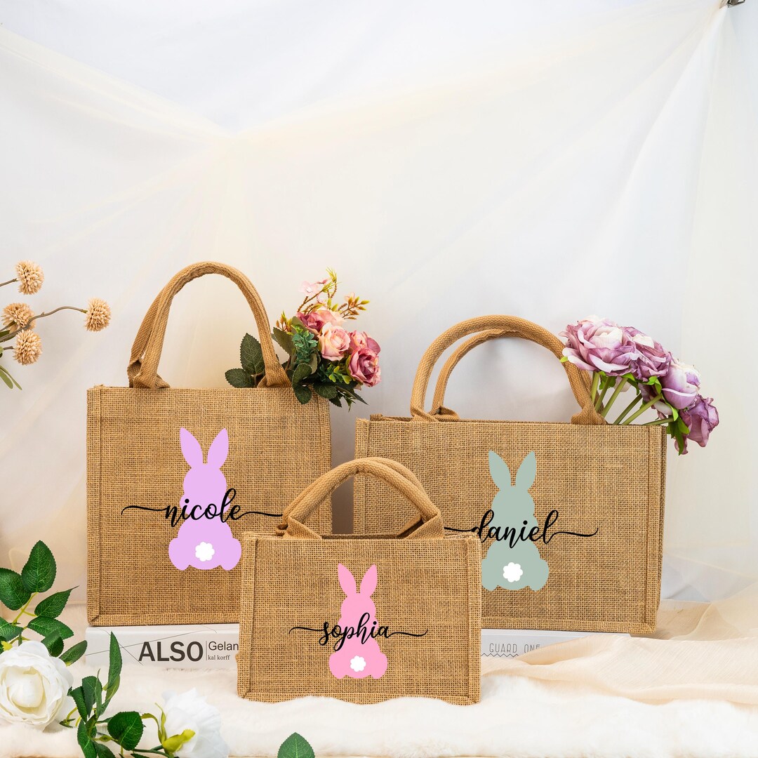 Personalized Easter Bag, Jute Easter Bag, Custom Easter Bunny Bag With ...