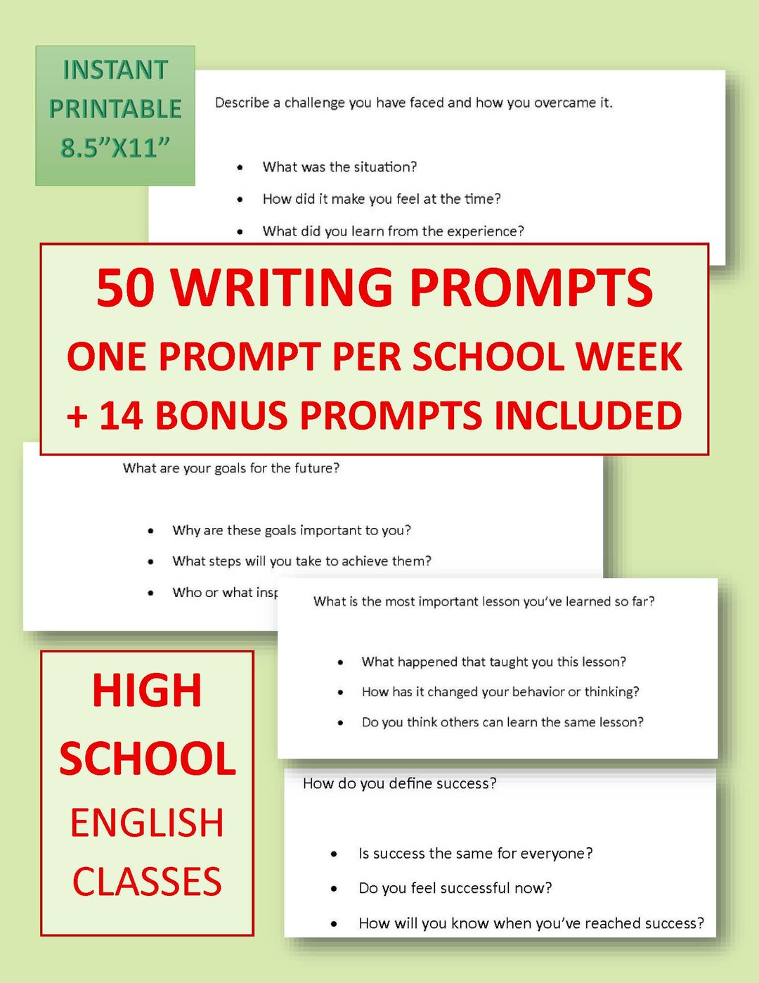 High School Writing Prompts: 50 Printable Journal Activities - ELL ...