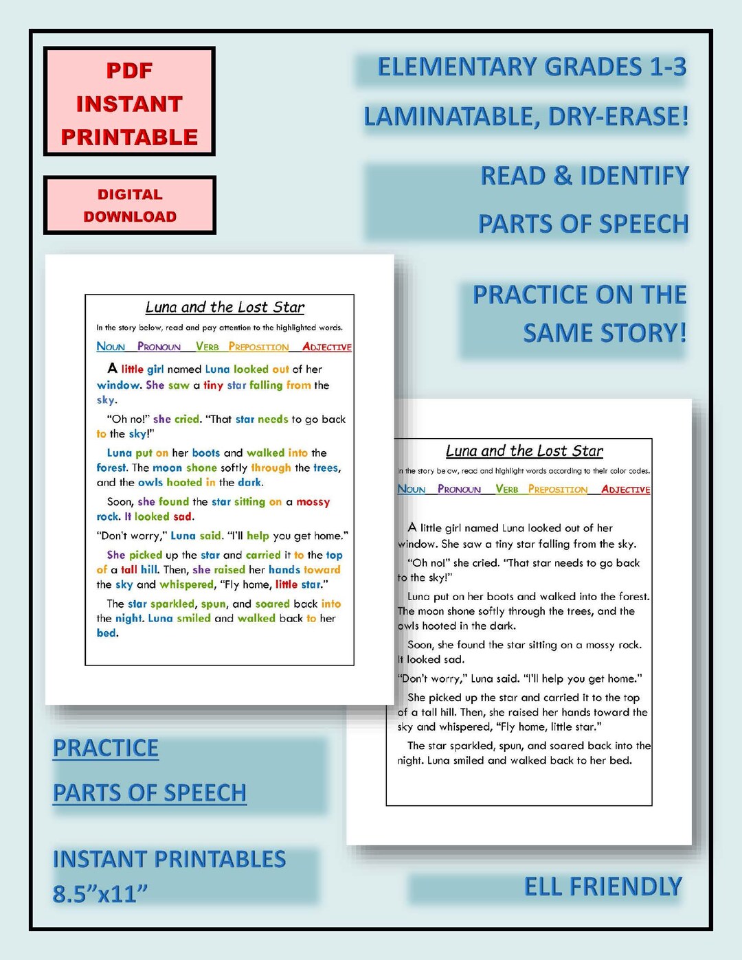 Parts of Speech Story Practice | Elementary Grammar (PDF, Digital ...