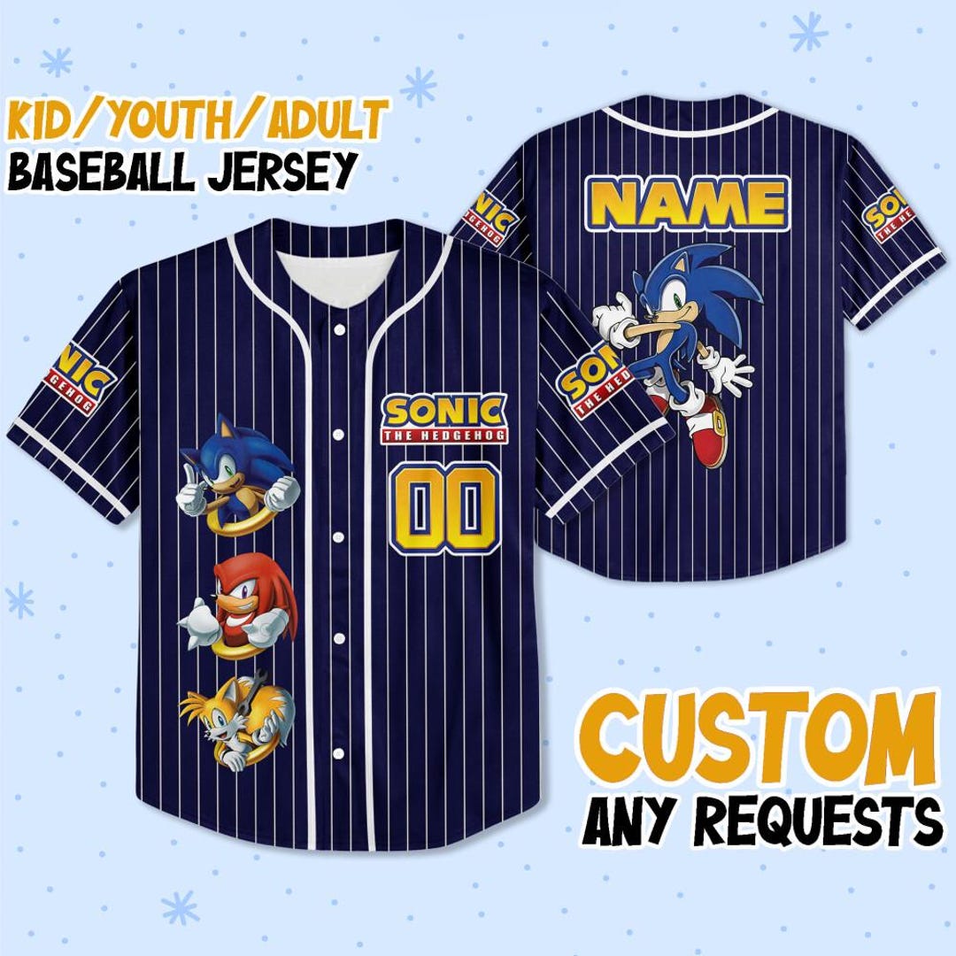 Personalize Sonic the Hedgehog Navy Stripped NDB03, Custom Kids, Youth ...