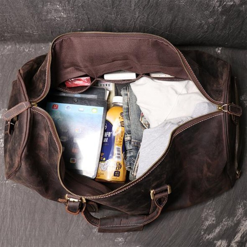 Leather Duffel Bag Inside 100% Polyester Lining + Brass Hardware ...