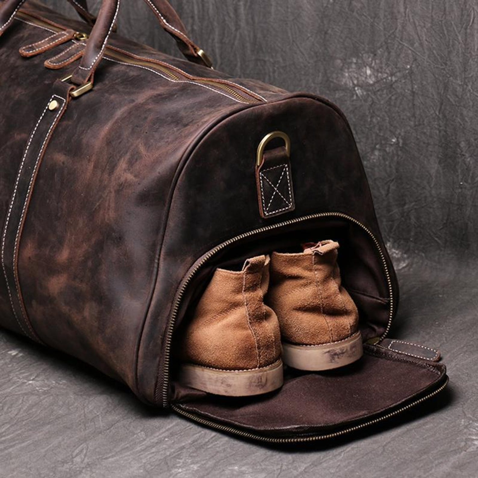 Leather Duffel Bag Inside 100% Polyester Lining + Brass Hardware ...