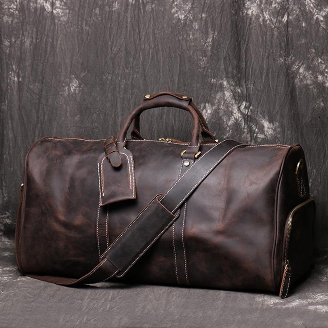 Leather Duffel Bag Inside 100% Polyester Lining + Brass Hardware ...