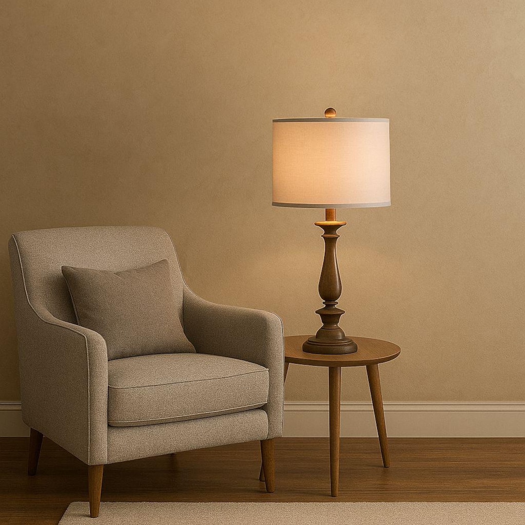 Farmhouse Table Lamp: Cream Linen Shade, Antique Cream Polyresin Base ...